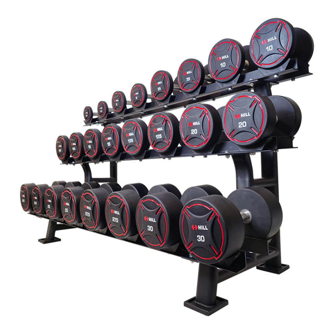 Hill Pro Round PU Dumbbell Set 2.5kg - 30kg with Rack — Hill Fitness UK