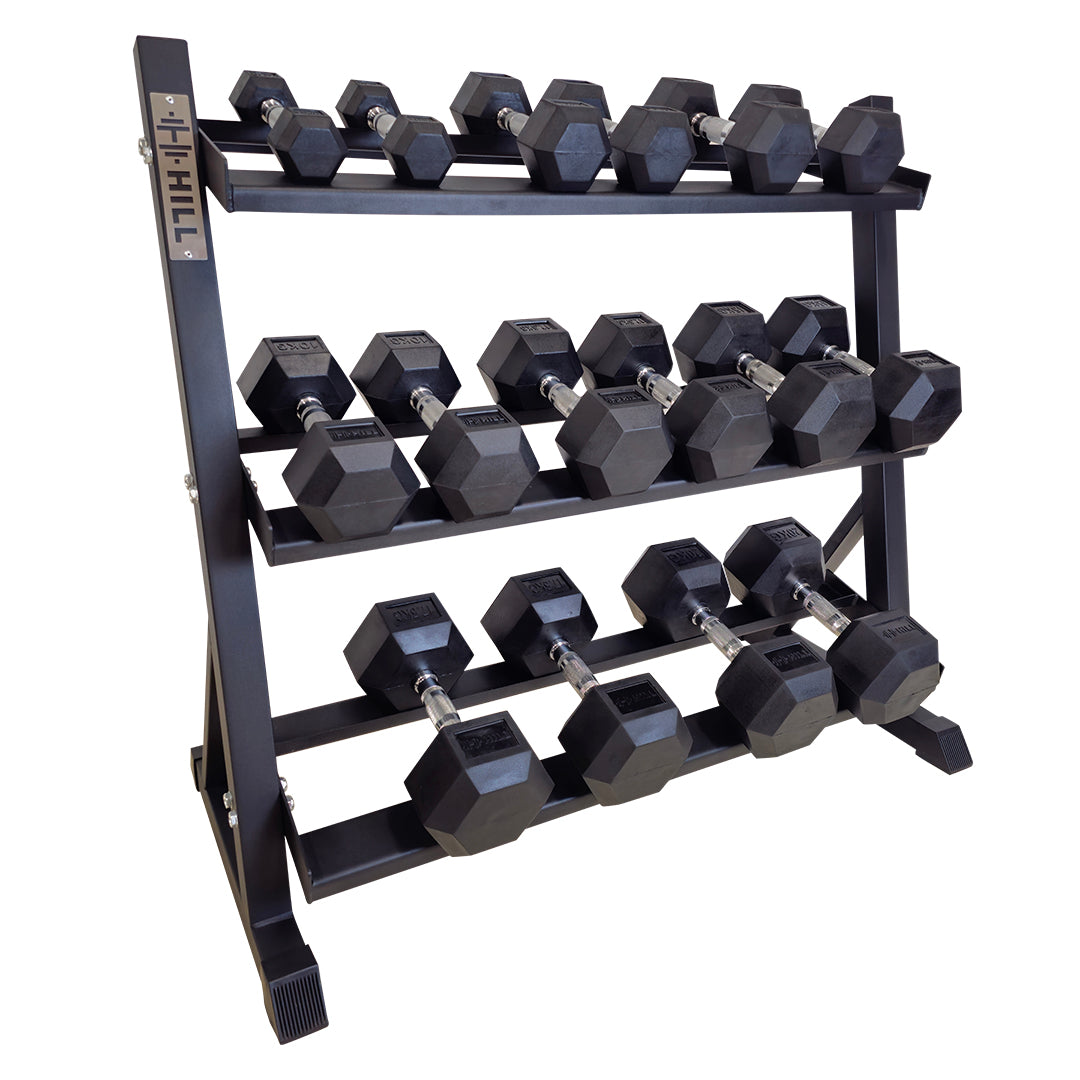 Hill Icon Rubber Hex Dumbbell Set 2.5kg - 20kg with Rack — Hill Fitness UK